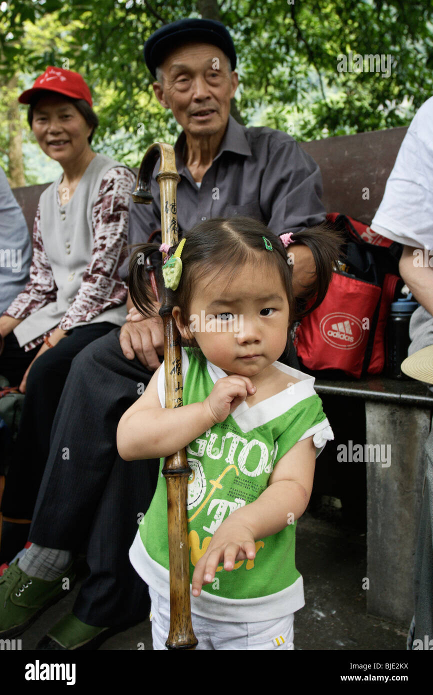 Chinese pilgrims climbing towards the peak of Emei Shan, a holy ...