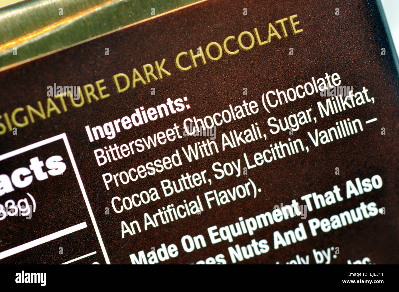 List of ingredients on chocolate hi-res stock photography and images ...