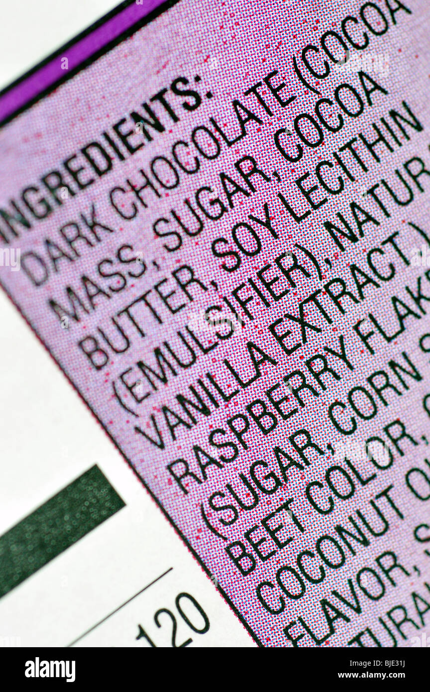 Ingredient list chocolate hi-res stock photography and images - Alamy