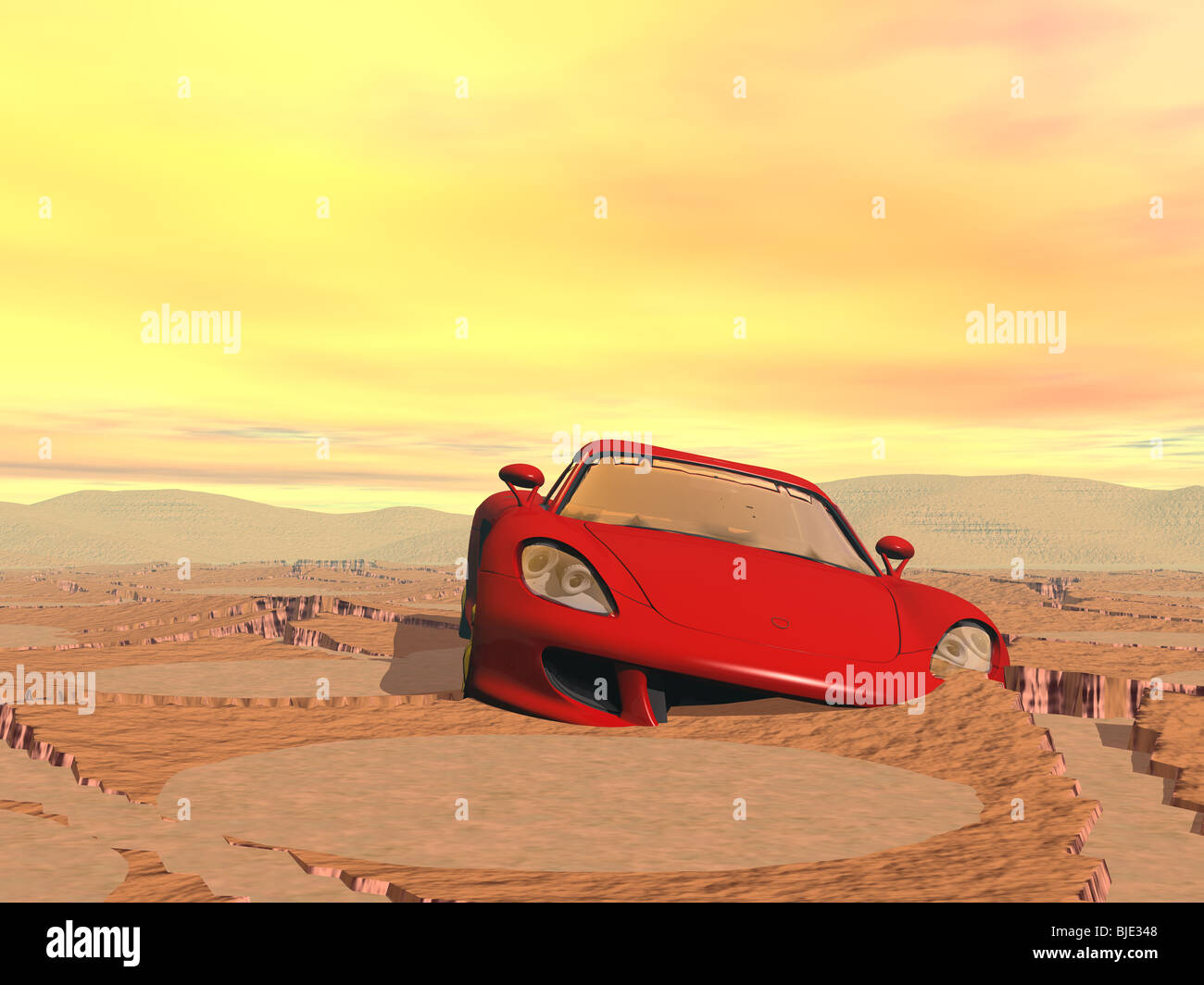 Red car stacked in desert sands Stock Photo - Alamy