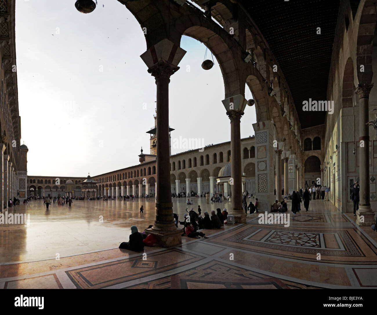 Syria Damascus the courtyard in the Great Umayyad mosque panorama Stock ...
