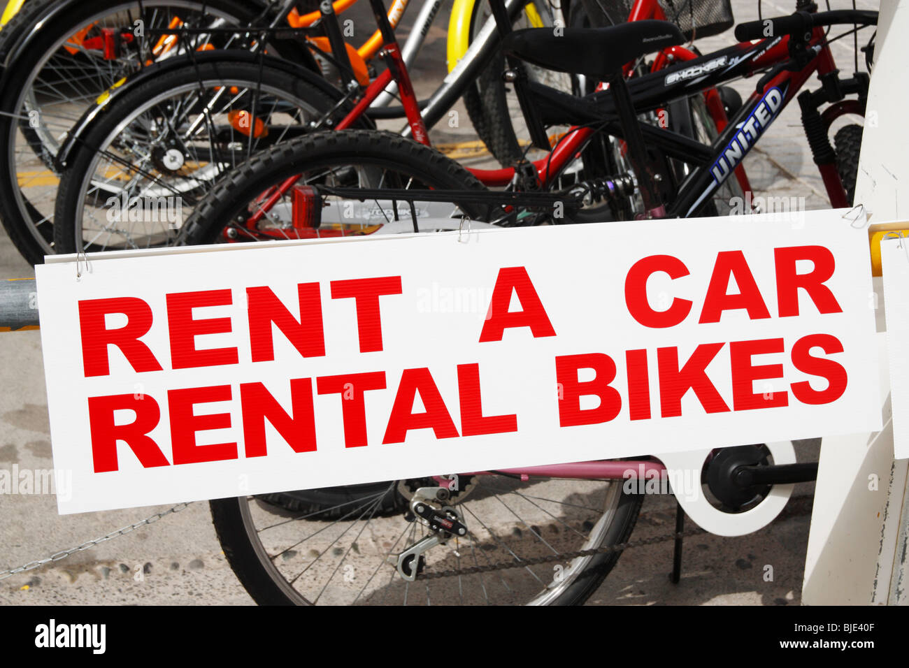 Bikes for hire sign hi-res stock photography and images - Alamy