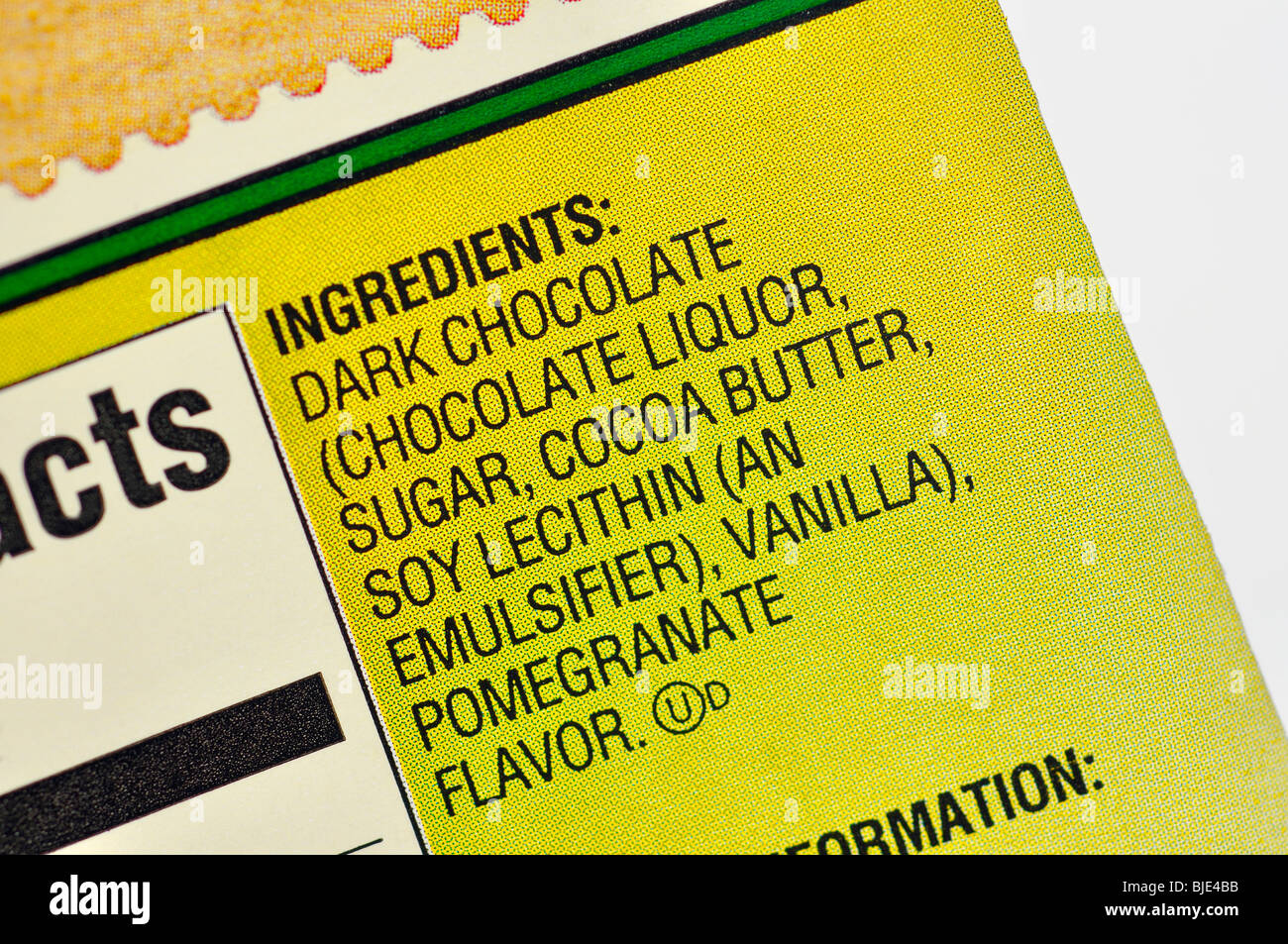 List of ingredients on chocolate hi-res stock photography and images ...