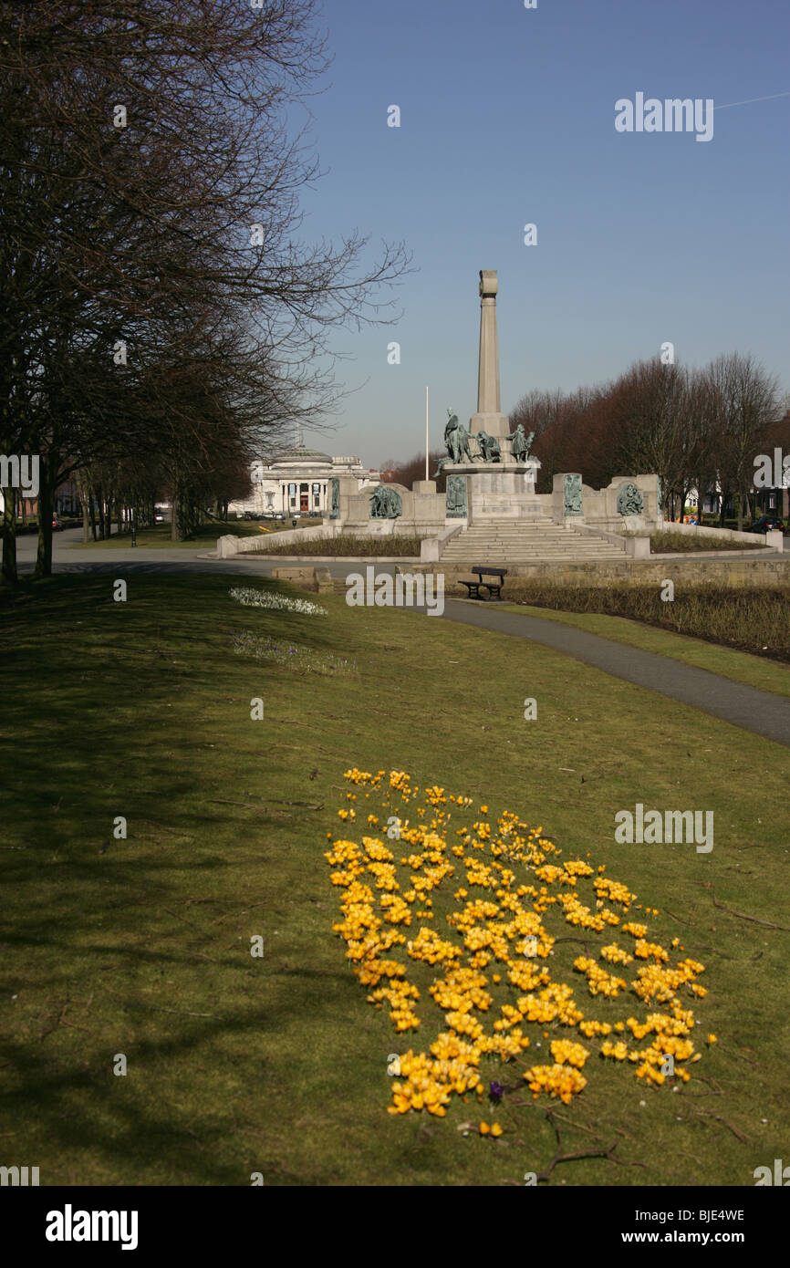 Village of Port Sunlight, England. Yellow crocuses in Port Sunlight’s ...