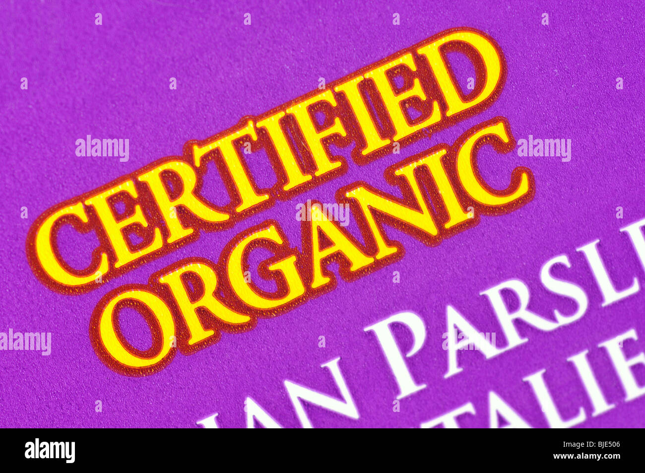 Certified organic tag from produce Stock Photo - Alamy