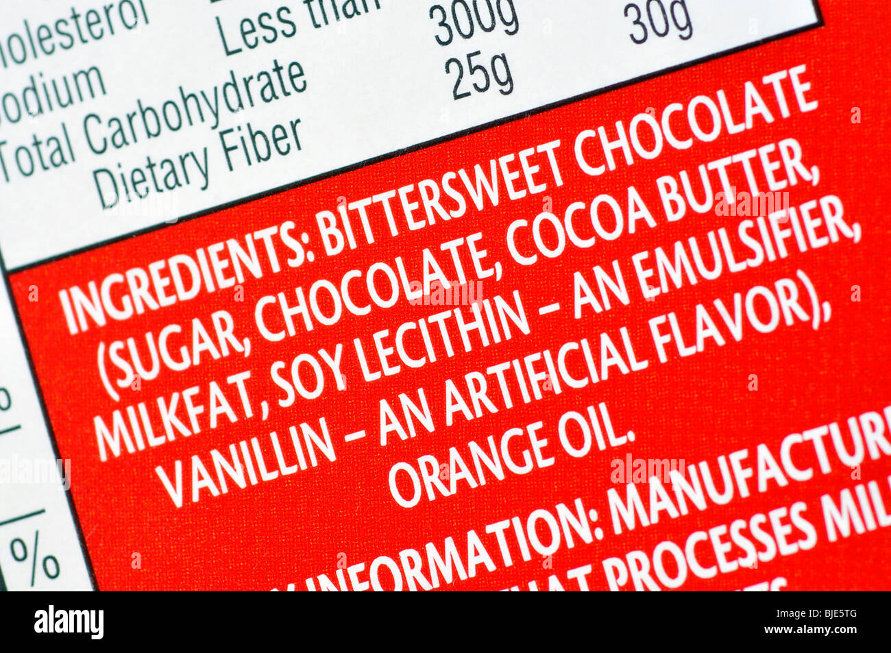 List of ingredients on chocolate hi-res stock photography and images ...