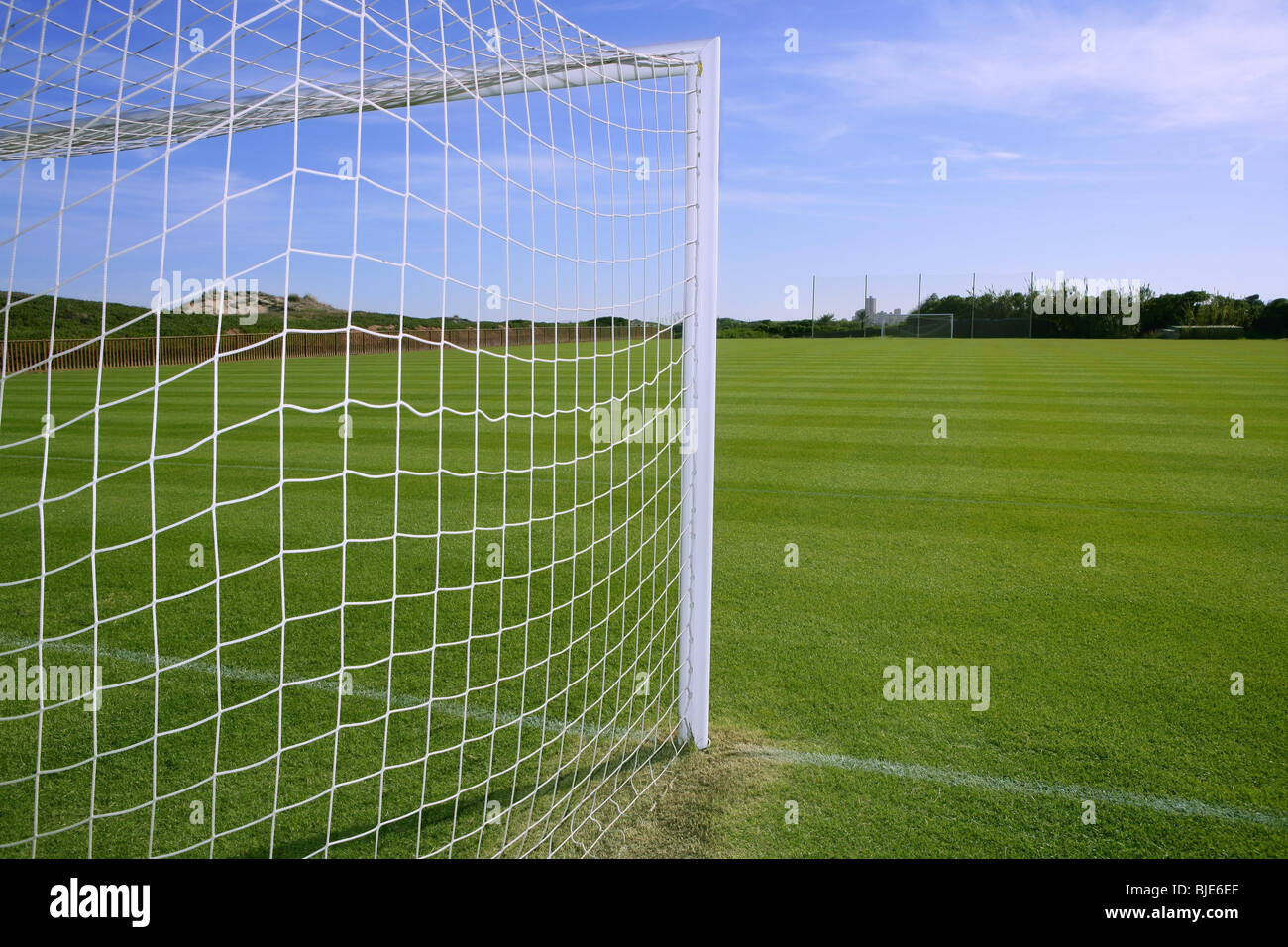 Net soccer goal football green grass field sunny day outdoors Stock ...