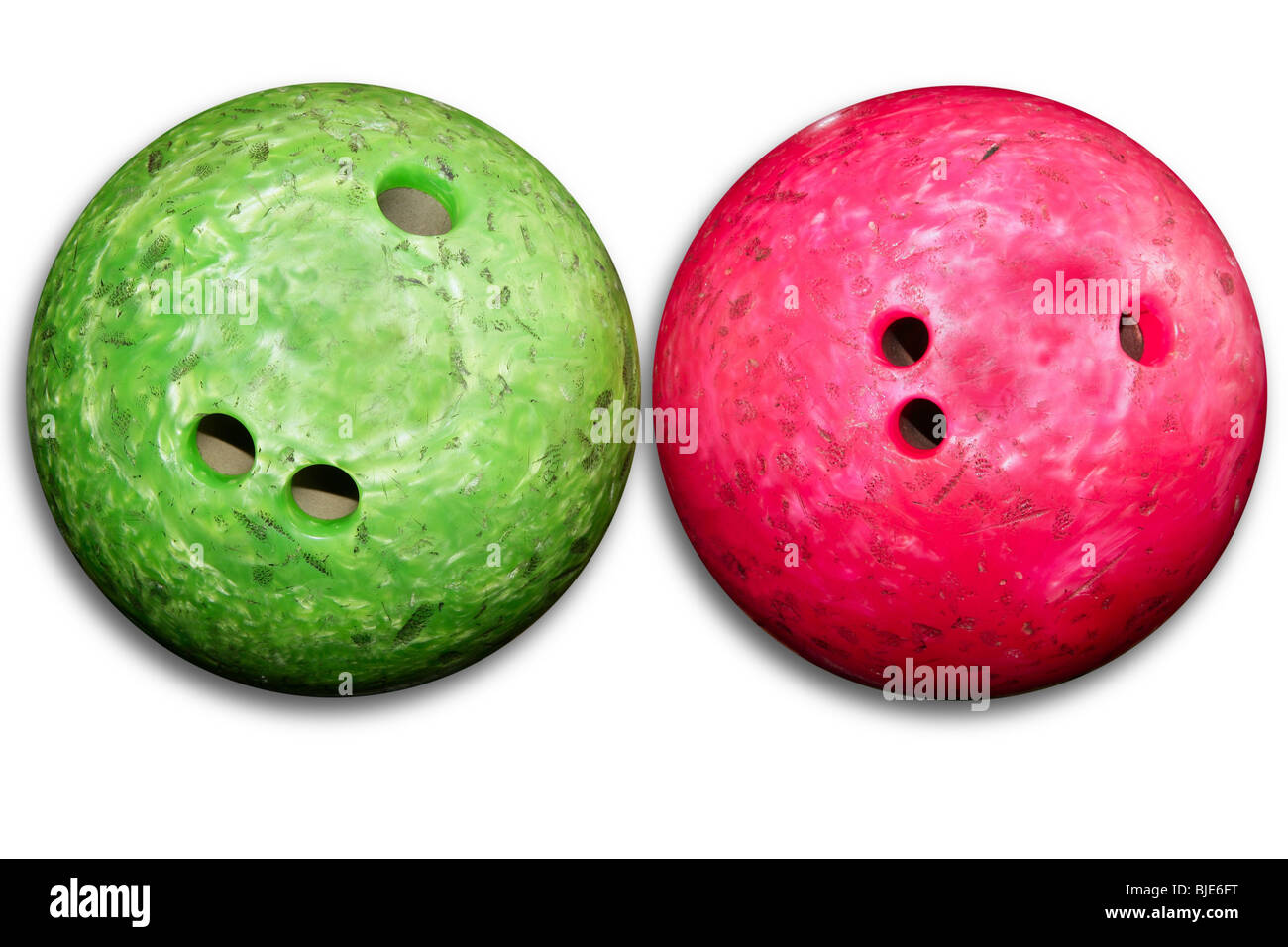 Bowling balls red an green isolated on white background Stock Photo - Alamy