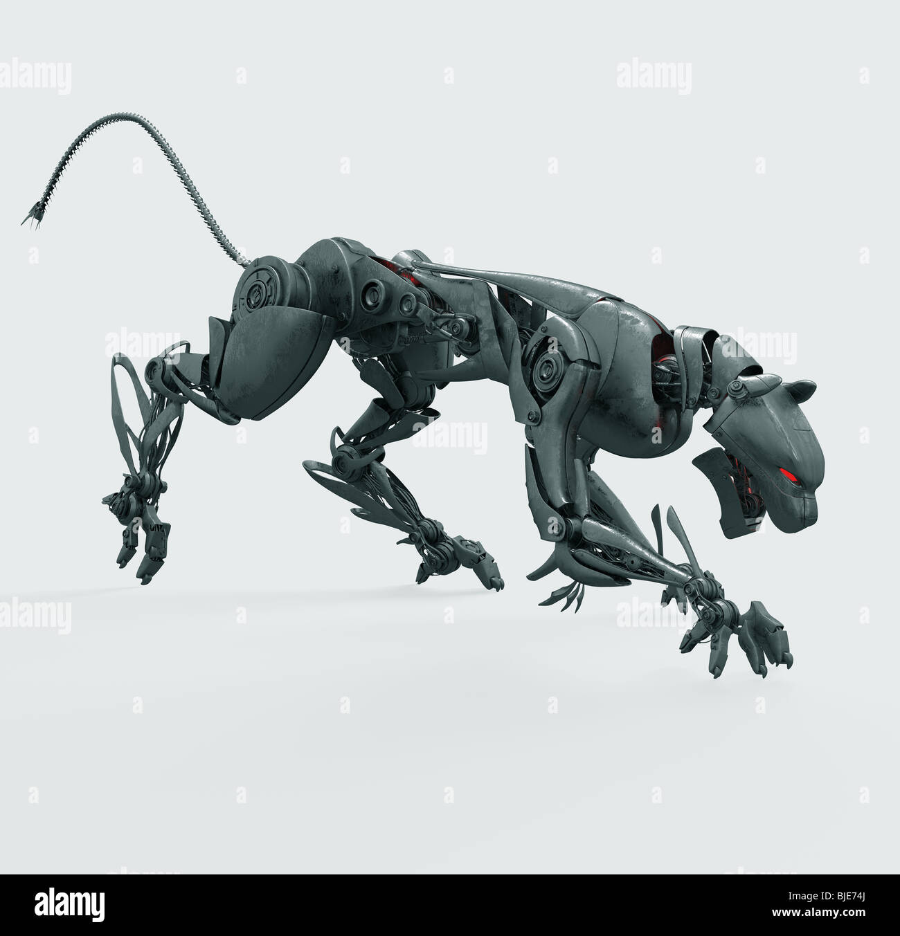 Attacking metallic panther in move with red evil eyes. 3d image Stock ...