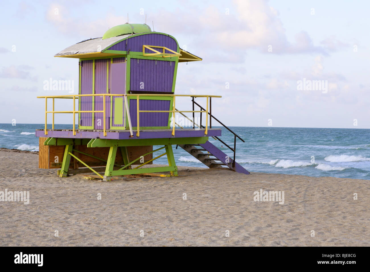 Lifeguard houses protected beaches in Miami Beach Florida Stock Photo ...