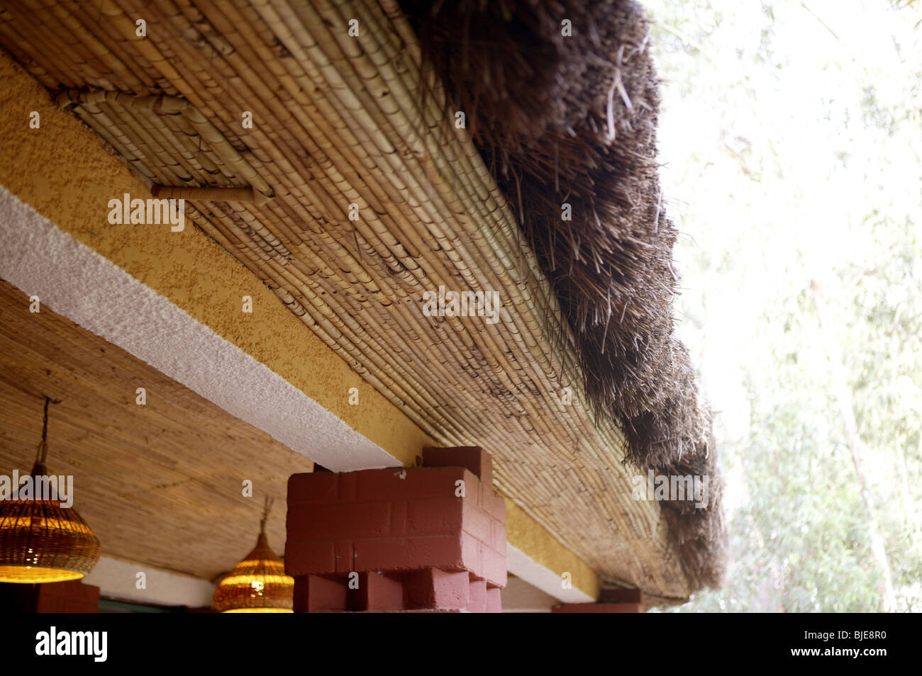 African traditional ethnic house vegetal ceiling in Senegal Stock Photo ...
