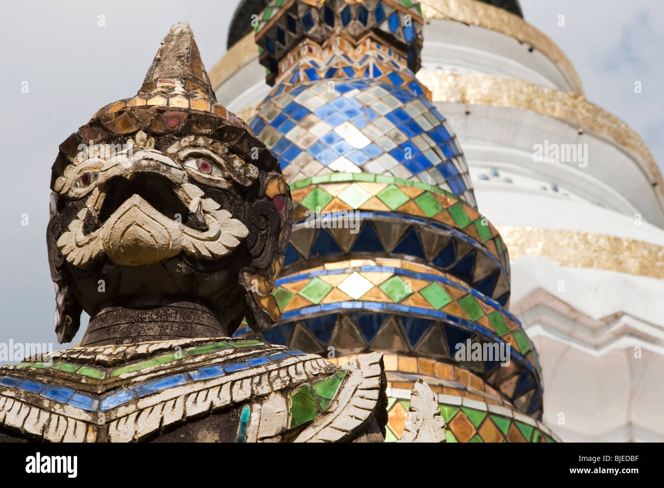 Decorative guard and spires outside Temple Wat Ketkaram, Chiang Mai ...
