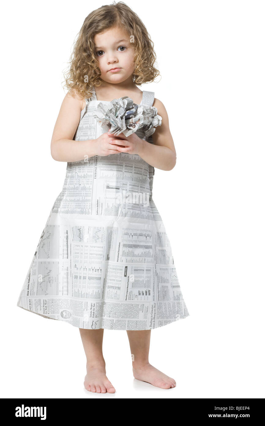 little girl in a newspaper dress Stock Photo - Alamy