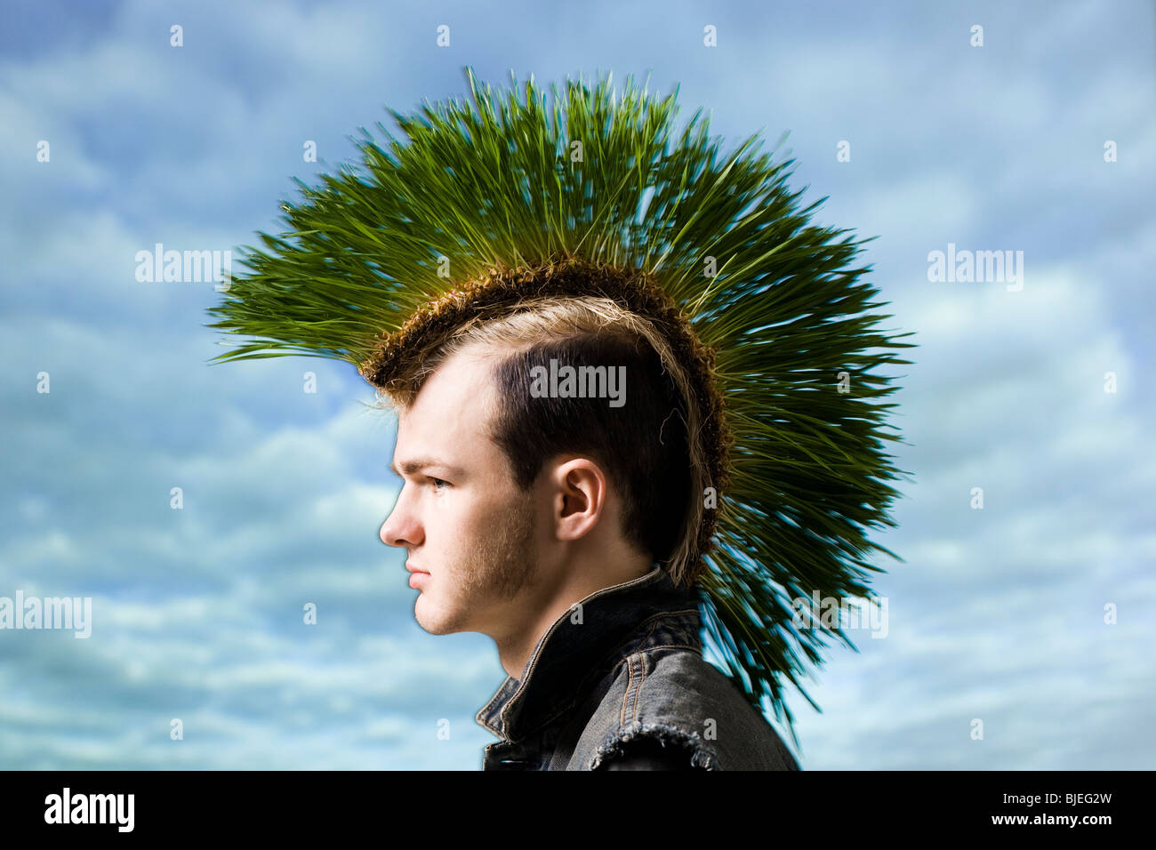man with a grass mohawk Stock Photo - Alamy