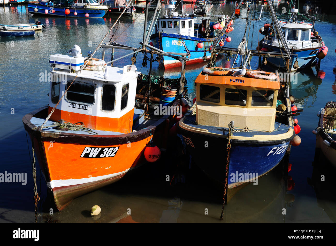 fishing boats in the harbour at mevagissey in cornwall uk Stock Photo ...