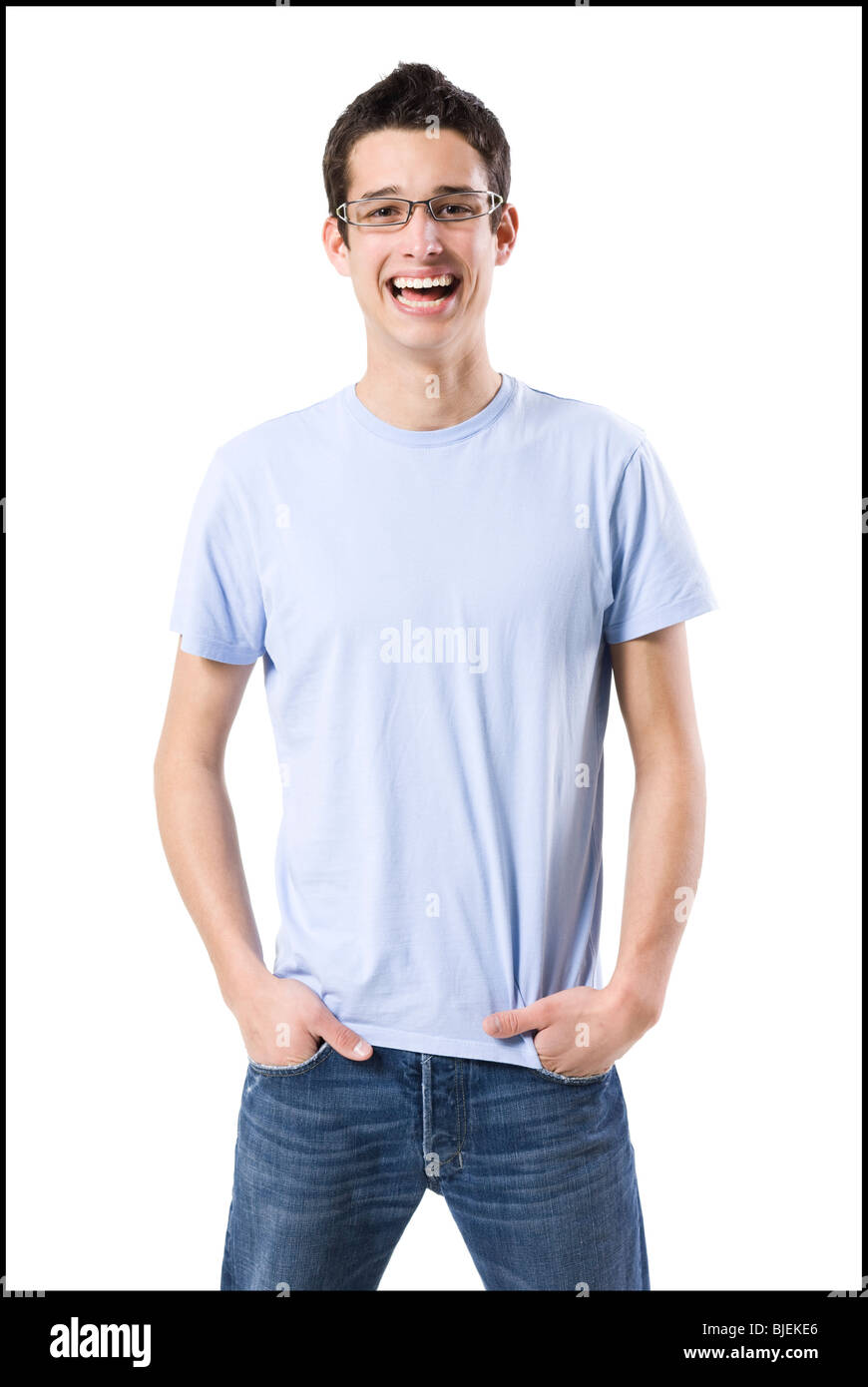 young man in a blue shirt Stock Photo - Alamy