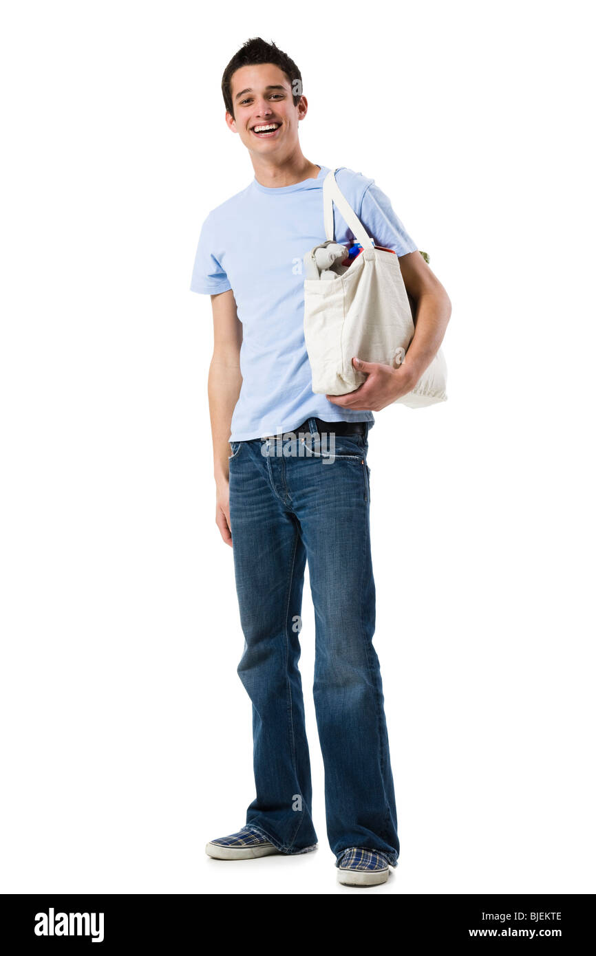 Smiling young man bag Cut Out Stock Images & Pictures - Alamy
