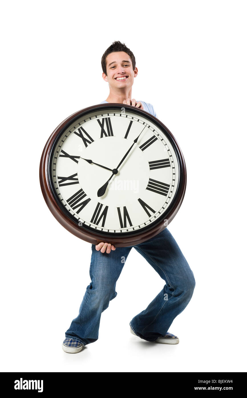 young man with a clock Stock Photo - Alamy