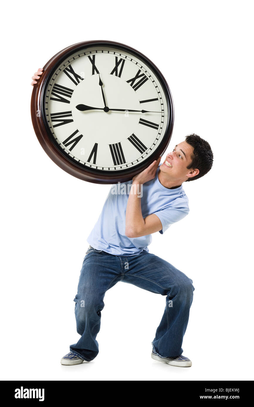 young man with a clock Stock Photo - Alamy