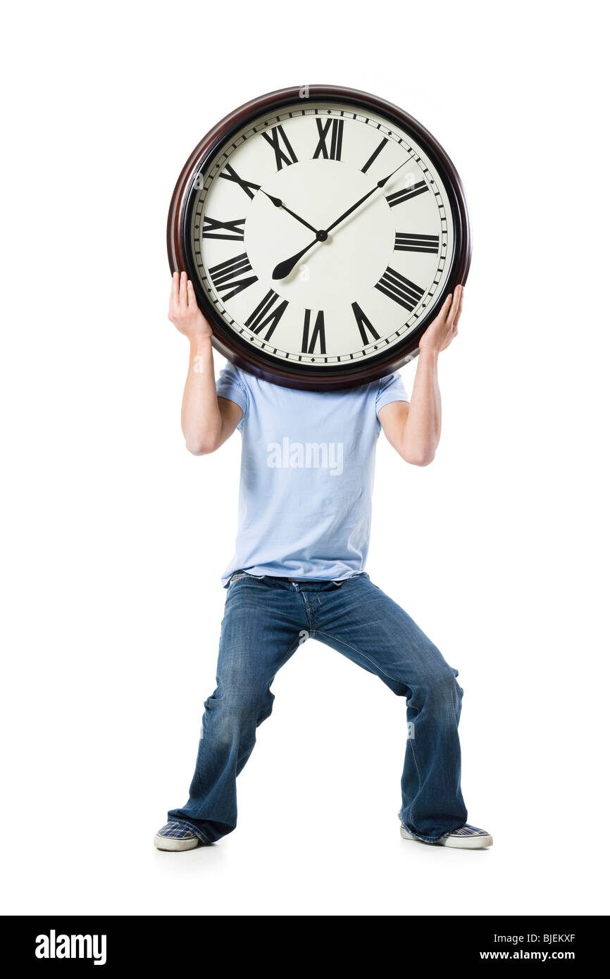 young man with a clock Stock Photo - Alamy