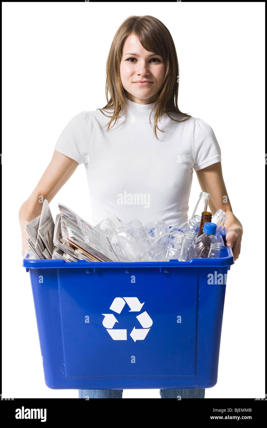 woman with a recycling bin Stock Photo - Alamy