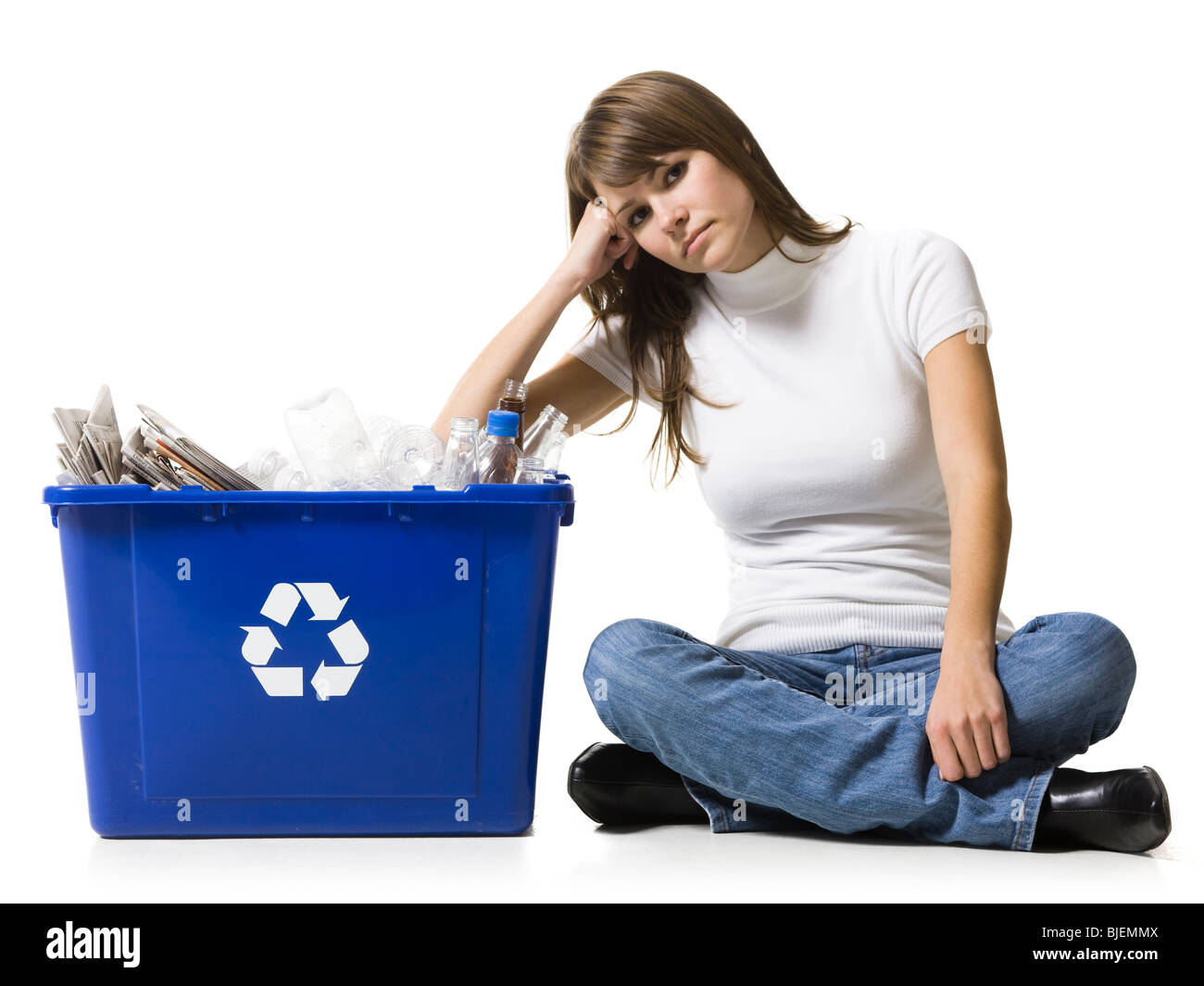 woman with a recycling bin Stock Photo - Alamy
