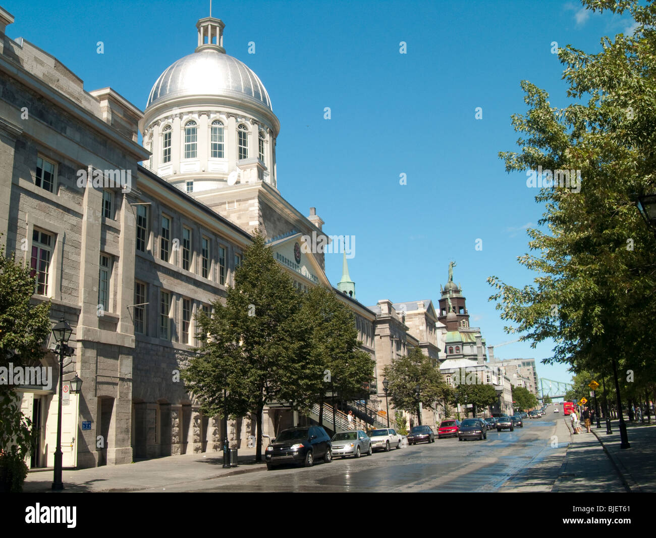 A view along Rue de la Commune in Vieux (Old) Montreal, Quebec Canada ...