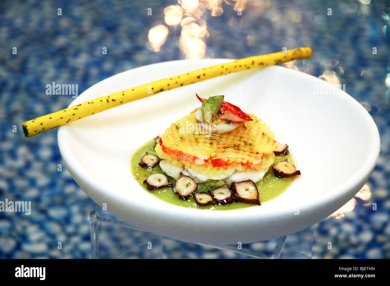 italian cuisine served in a decorated dish for a gastronomic ...