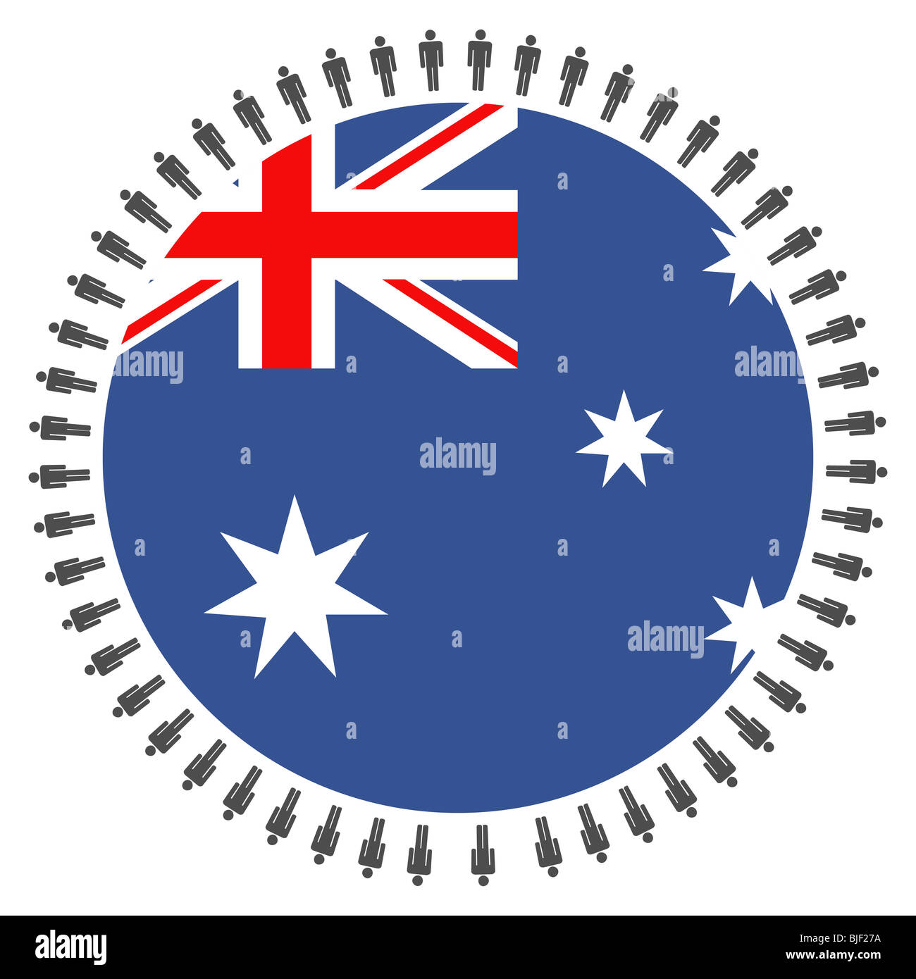 Round Australian flag with circle of people illustration Stock Photo ...