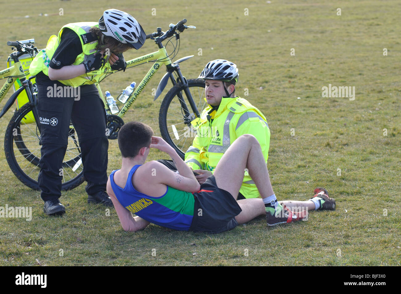 St. John Ambulance Mobile Response Unit workers attending athlete at ...