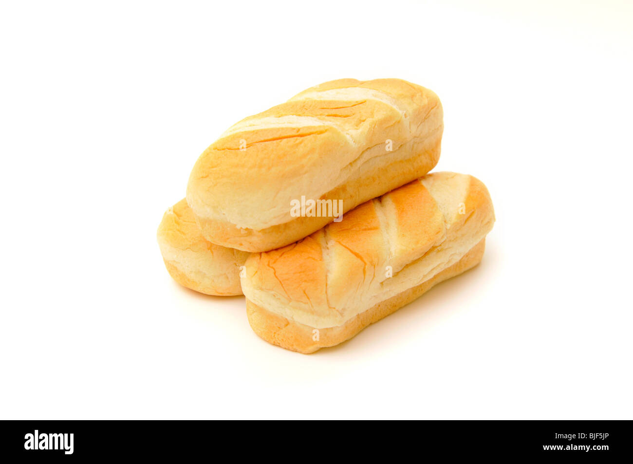 Three fresh bread rolls on white background. Clipping path Stock Photo ...