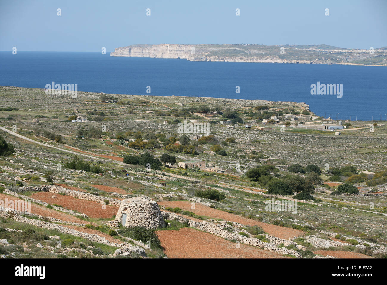 The sea channel between the island of Gozo, on the Maltese archipeligo ...