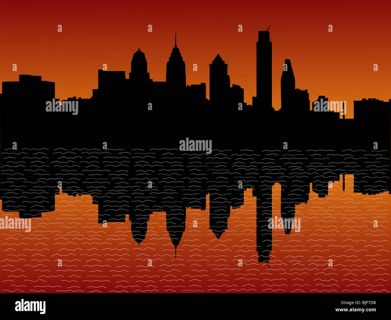 Philadelphia skyline at sunset illustration Stock Photo - Alamy