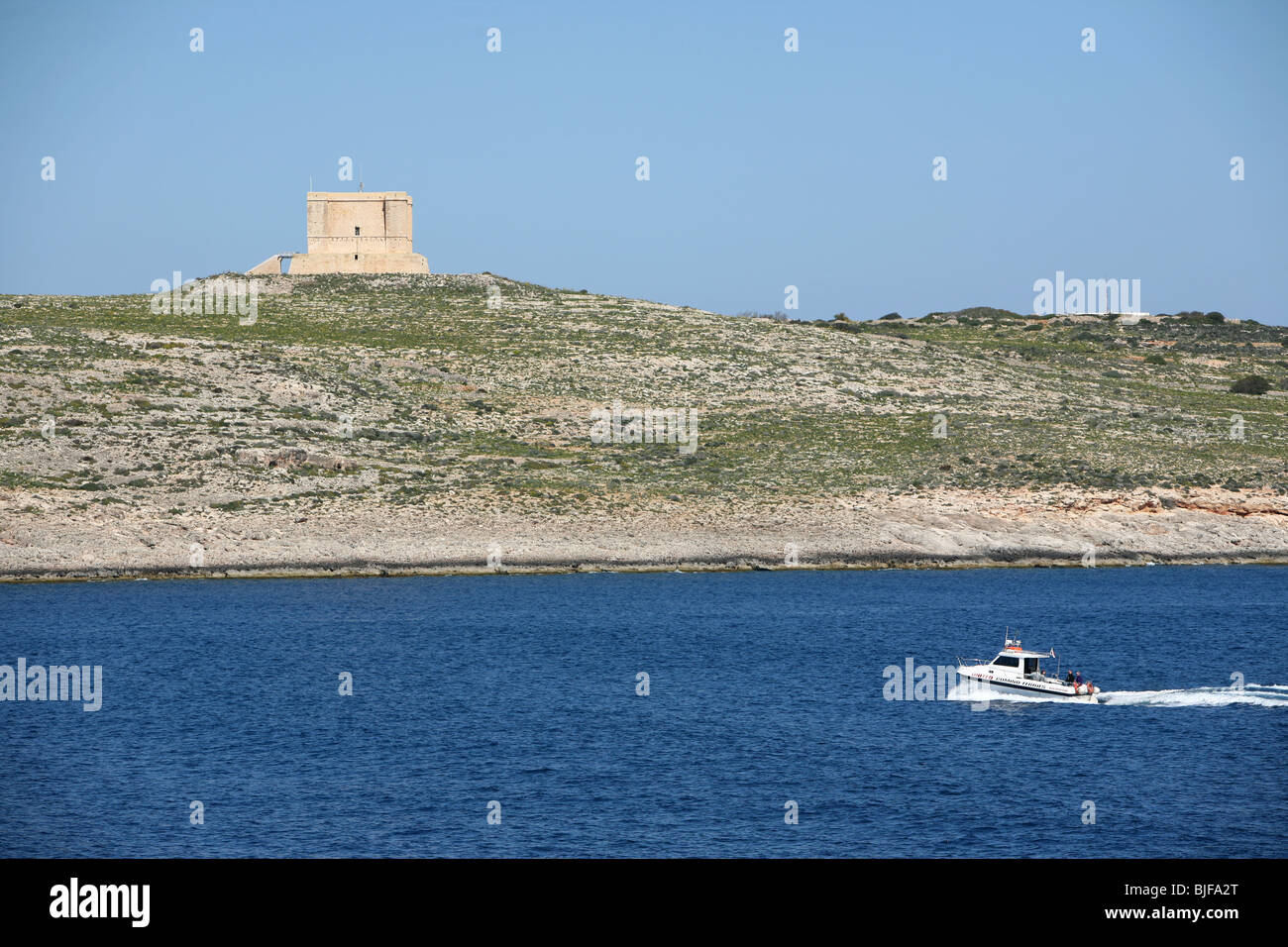 The sea channel between the island of Gozo, on the Maltese archipeligo ...