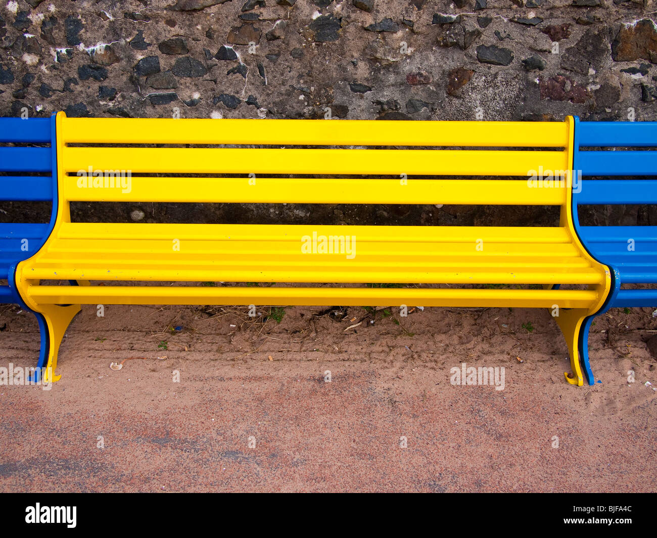 Blue and Yellow Park Benches Stock Photo - Alamy