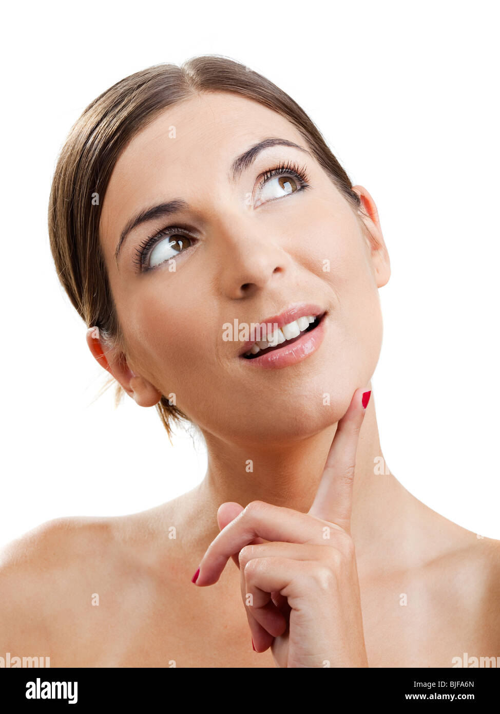 Portrait of a beautiful woman with a thinking expression Stock Photo ...
