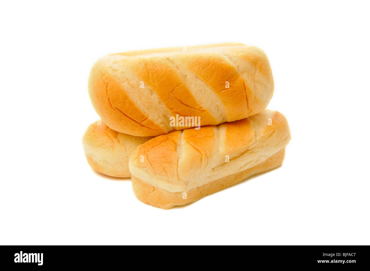 Three fresh bread rolls on white background Stock Photo - Alamy