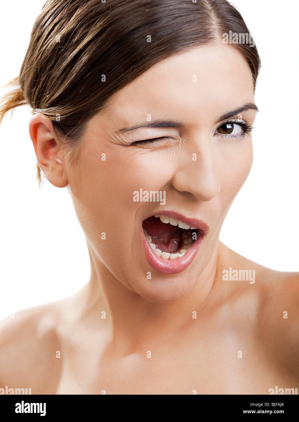 Portrait of a beautiful woman blinking eyes Stock Photo - Alamy