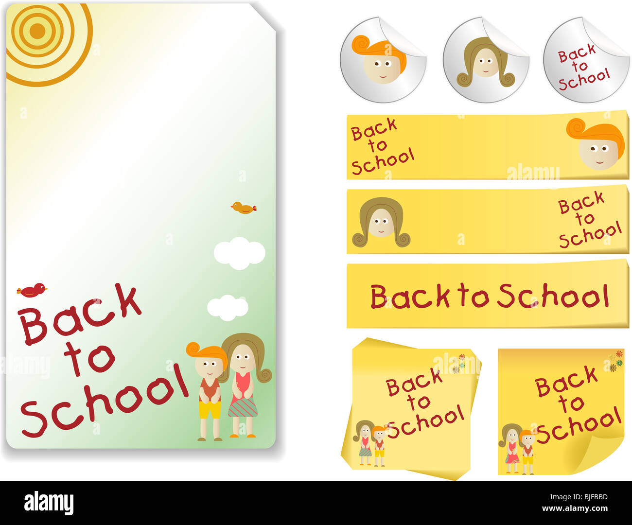Set of Back to School with note, sticker Stock Photo - Alamy