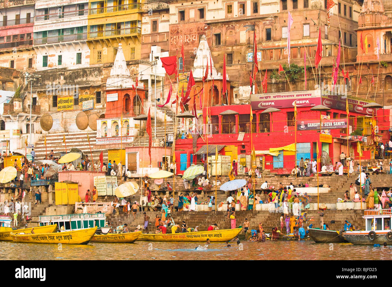This is a busy scene of Varanasi India and the Ganges River Stock Photo ...
