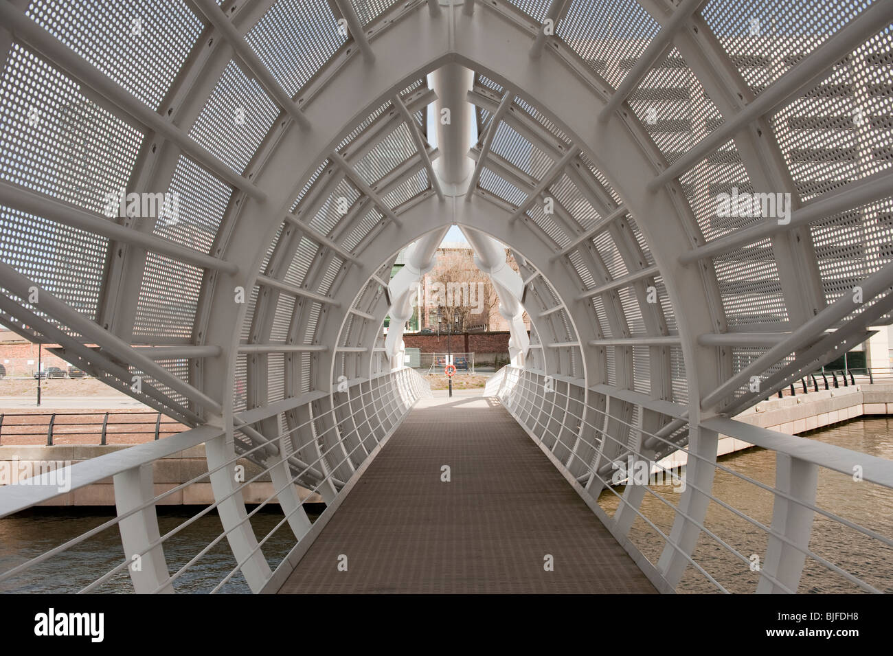 Modern foot bridge steel and concrete Liverpool UK Stock Photo - Alamy