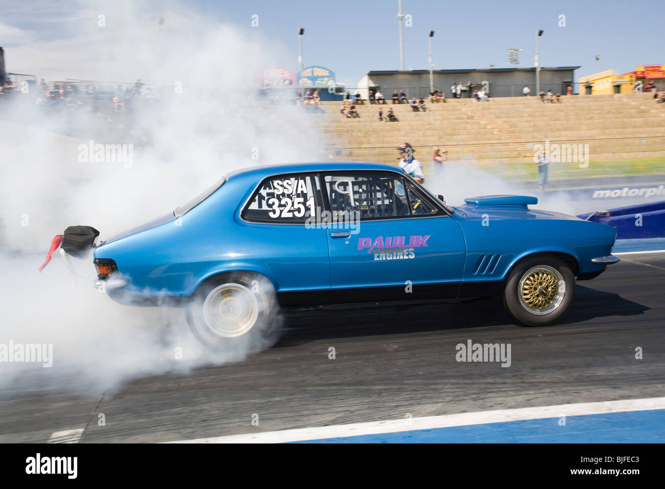Iconic Australian Holden Torana drag car performing a tyre smoking ...