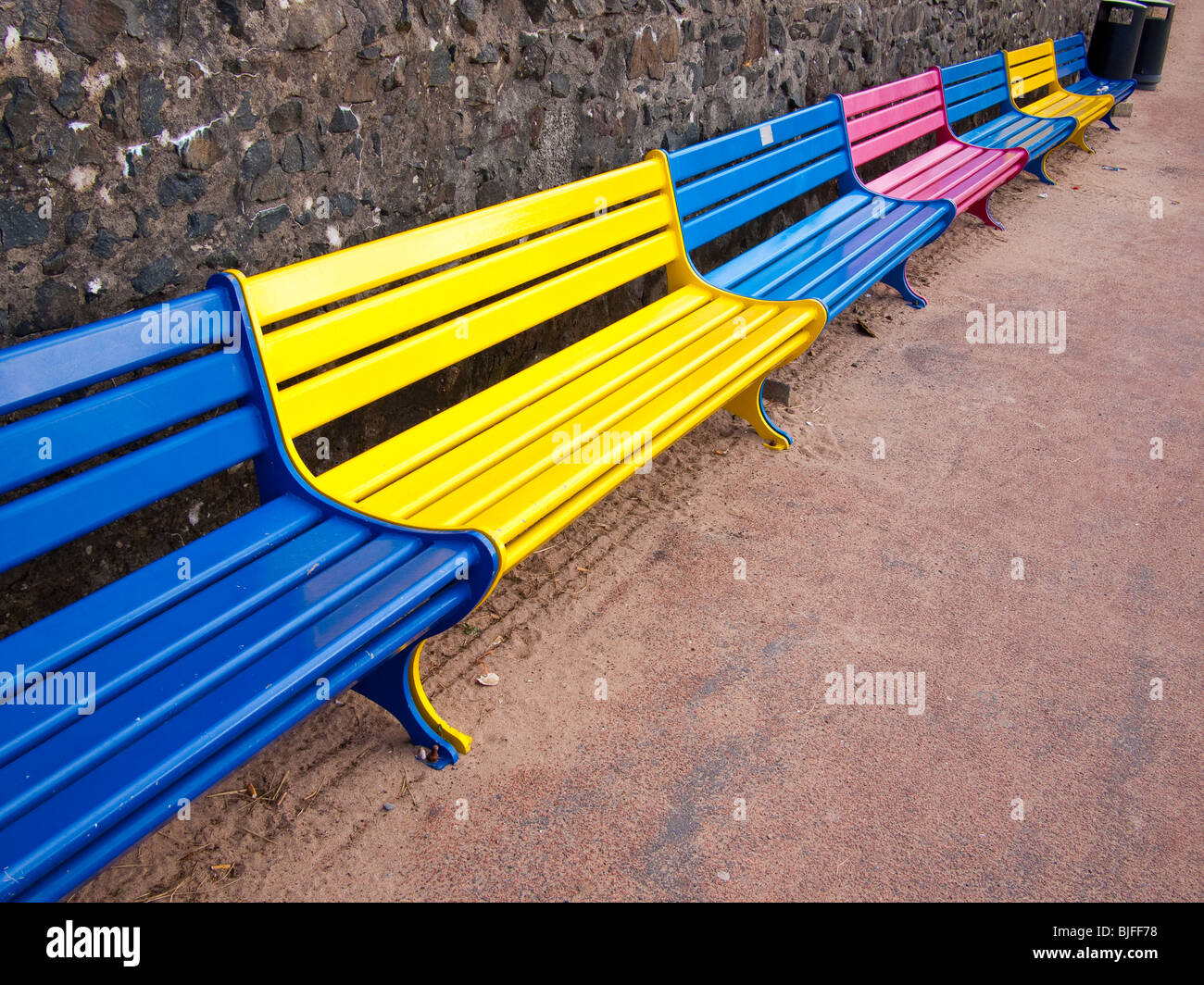 Colourful Park Benches at Largs, Scotland Stock Photo - Alamy