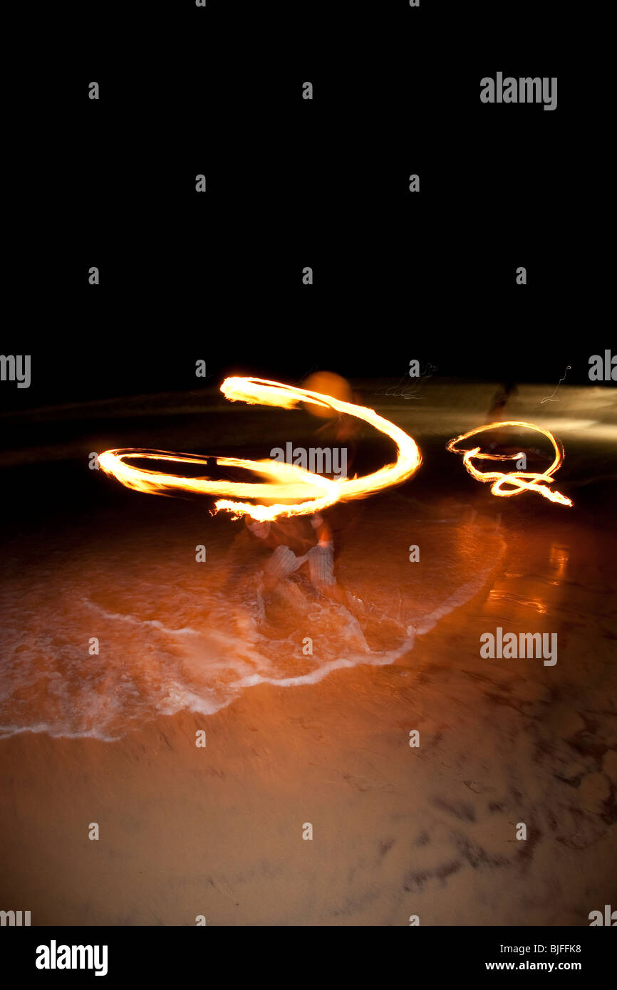 FIRE TWIRLING ON MOOLOOLABA BEACH Stock Photo - Alamy