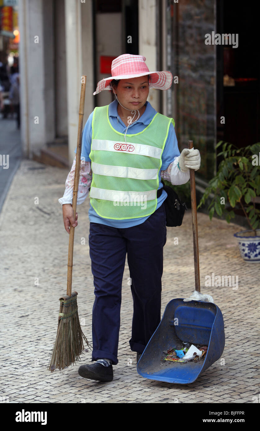Street cleaner, Macao, China Stock Photo - Alamy