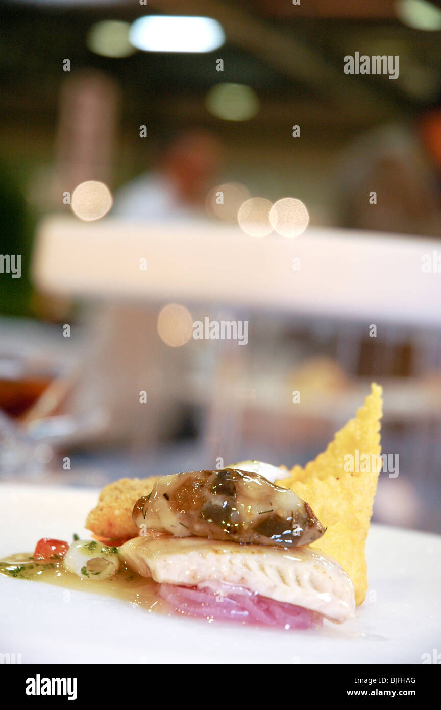 italian cuisine served in a decorated dish for a gastronomic ...