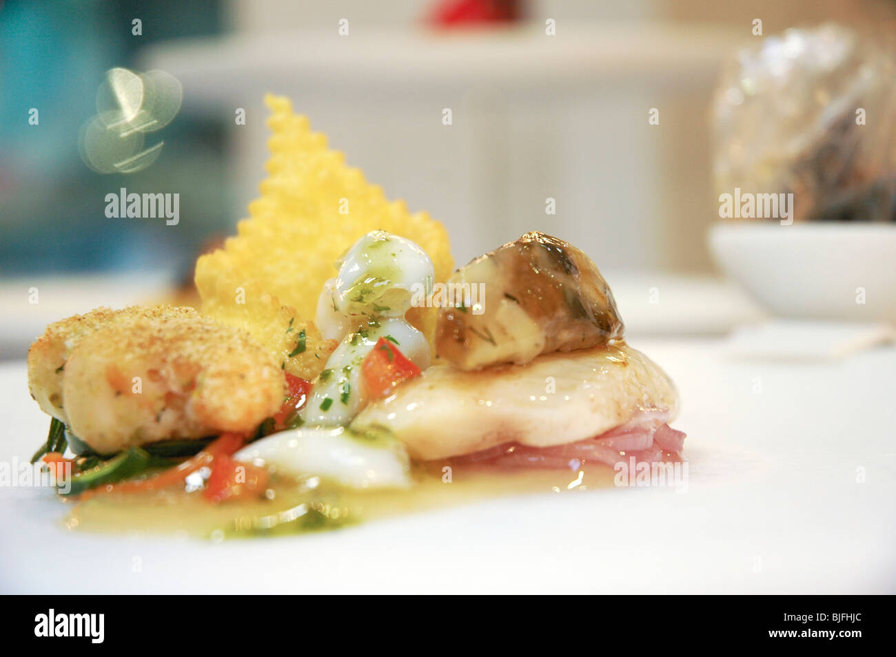 italian cuisine served in a decorated dish for a gastronomic ...