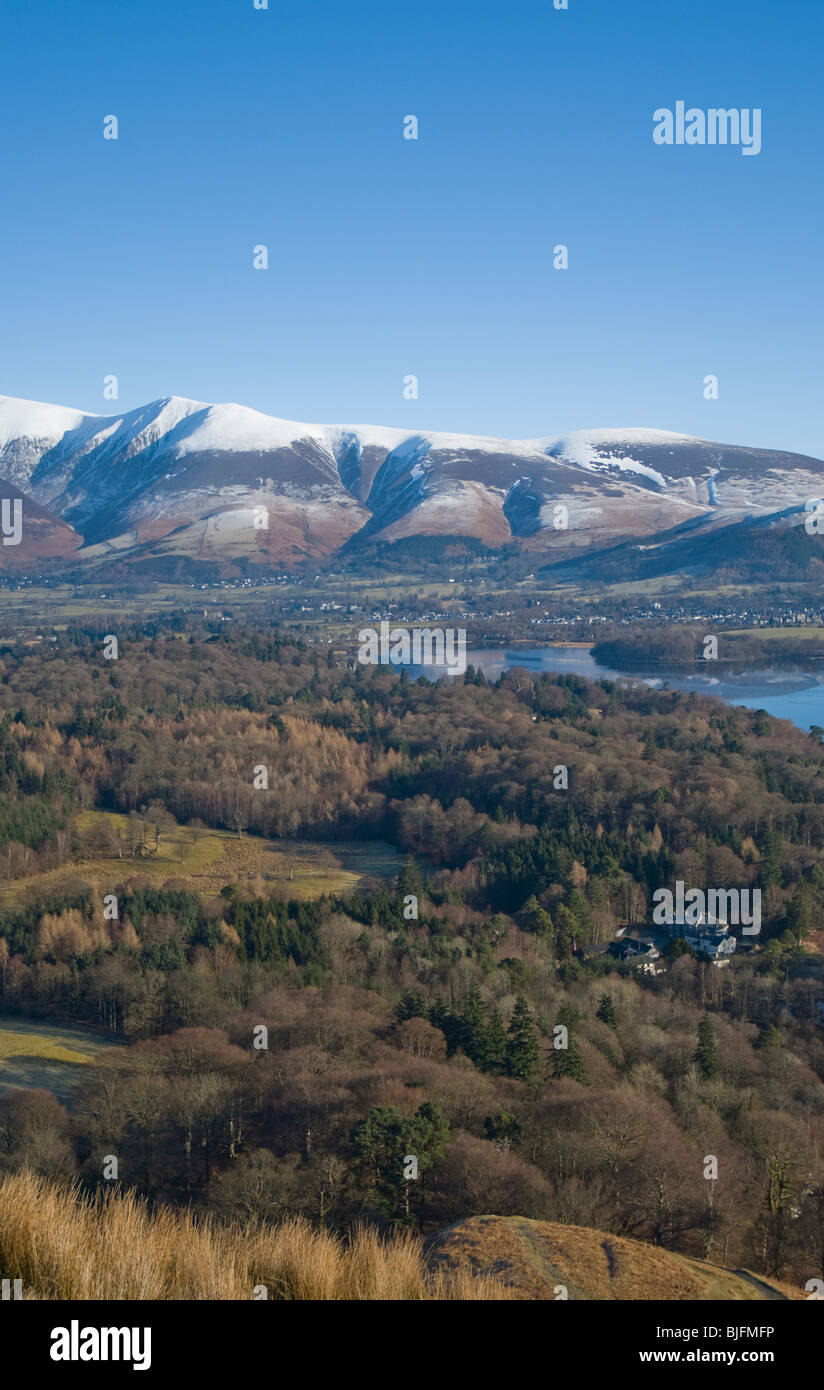The snow topped Skiddaw Massif from Cat Bells Stock Photo - Alamy
