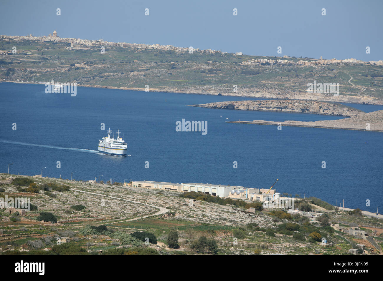 The sea channel between the island of Gozo, on the Maltese archipeligo ...