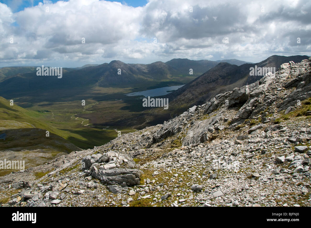 The Maumturk Mountains and Lough Inagh from Benbaun in the Twelve Bens ...
